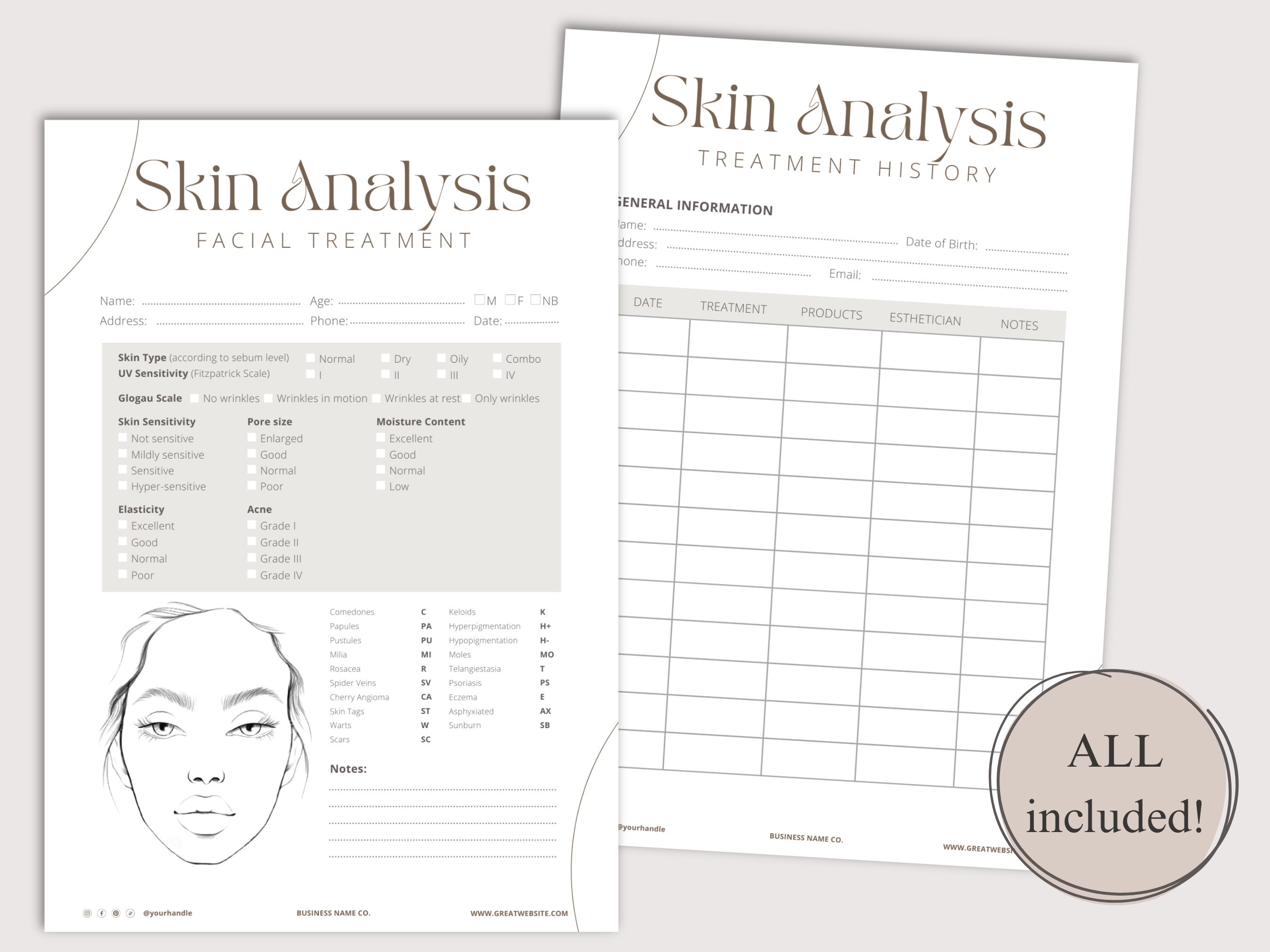 Skin Analysis Form Template, Skincare Template, Esthetician Facial ...