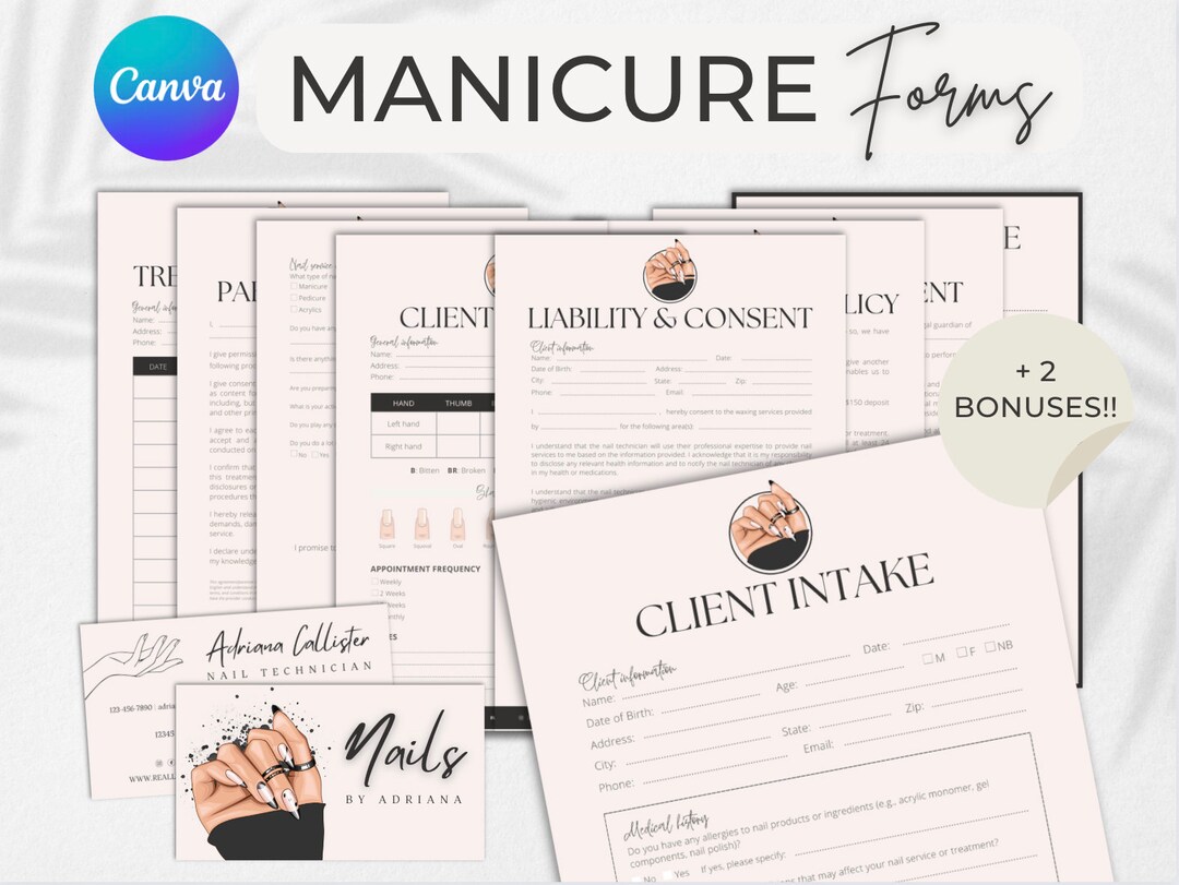 Editable Nail Tech Forms Bundle, Nail Consultation Form Canva Template ...