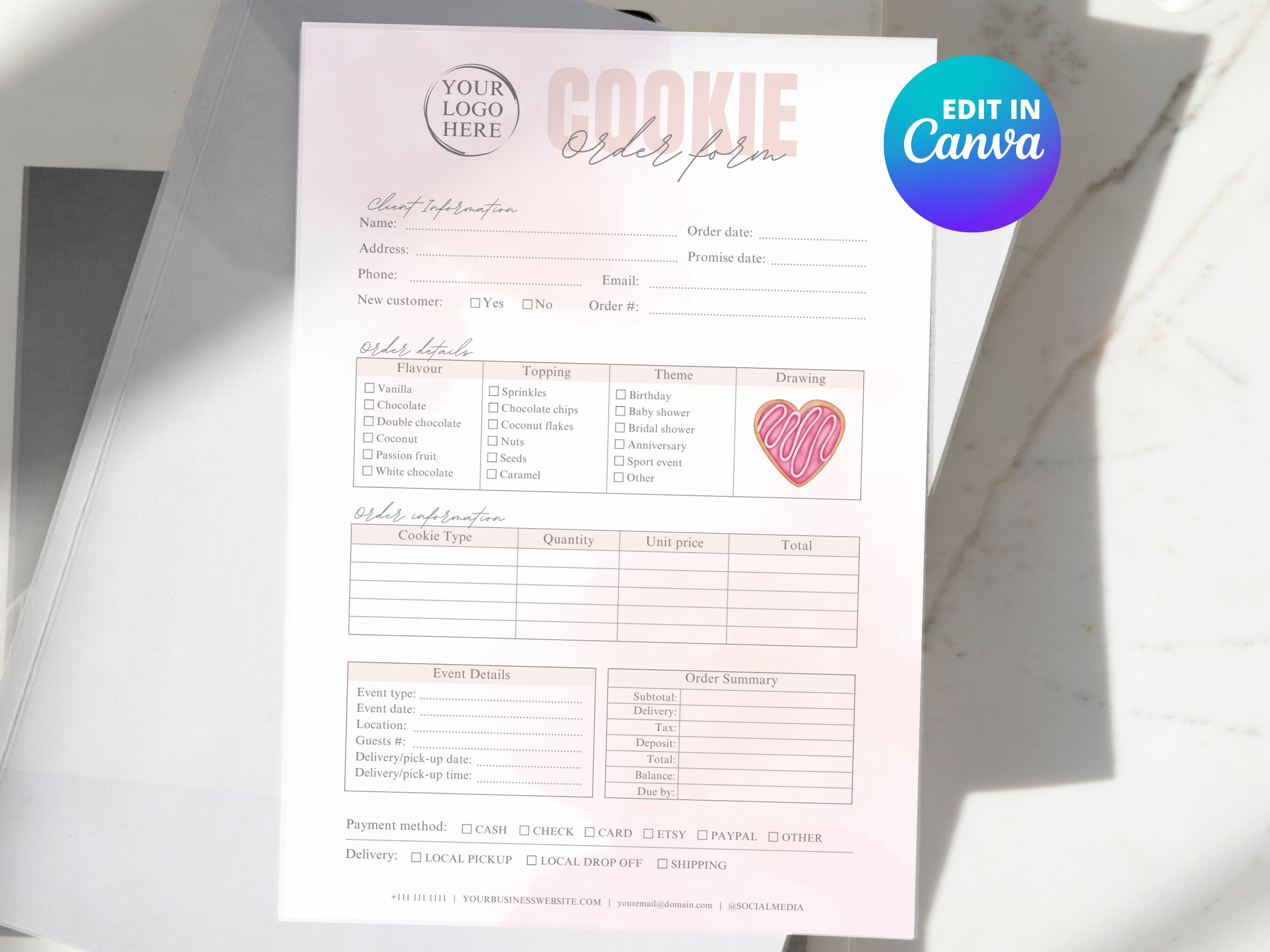 Cookie Order Form, Order Form Template, Bakery Order Form, Order Forms ...