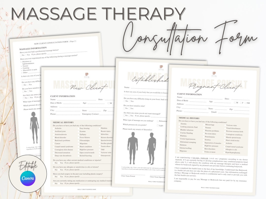 Editable Massage Therapy Consultation Form Massage Client - Etsy
