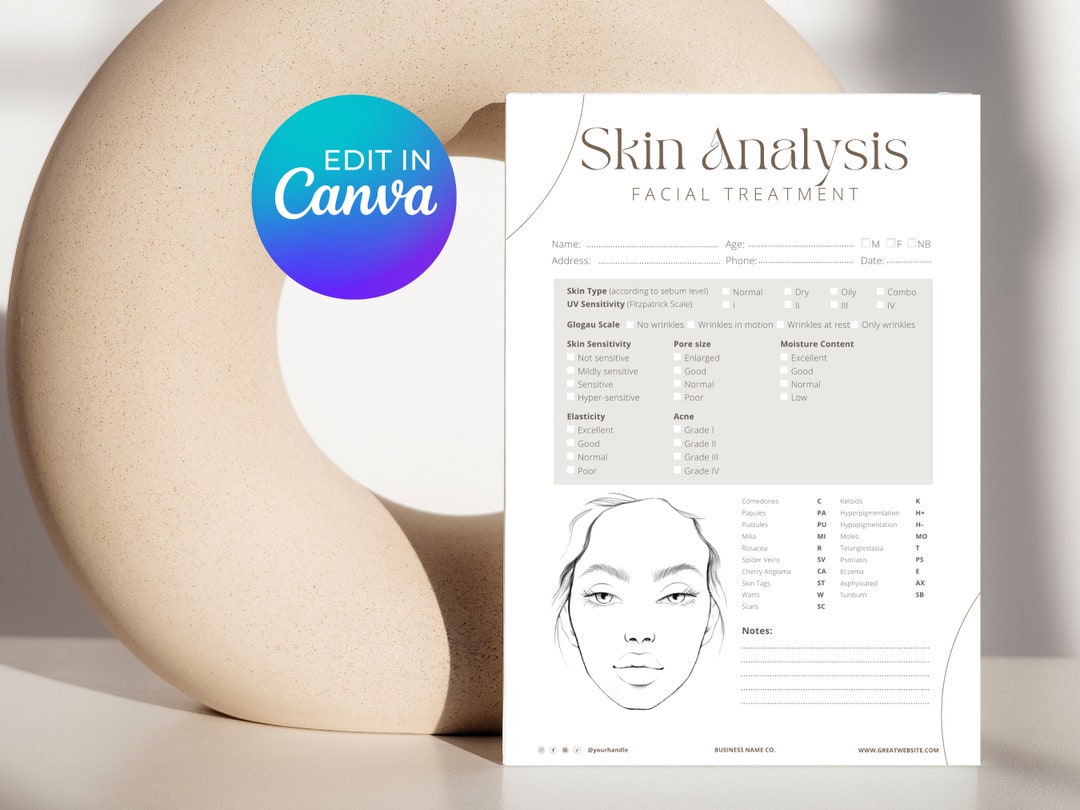 Skin Analysis Form Template Skincare Template Esthetician - Etsy
