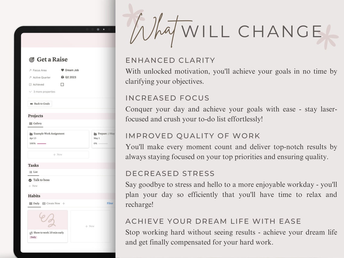 Pink Notion Template Productivity Planner, Notion Goals Planner, Notion ...