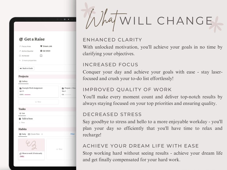 Pink Notion Template Productivity Planner, Notion Goals Planner, Notion ...