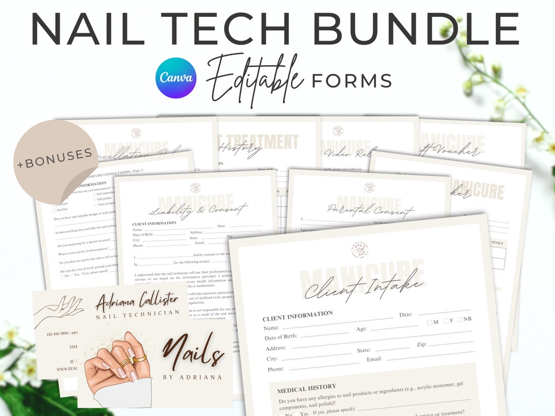 Editable Nail Tech Forms Bundle, Nail Consultation Form Canva Template ...