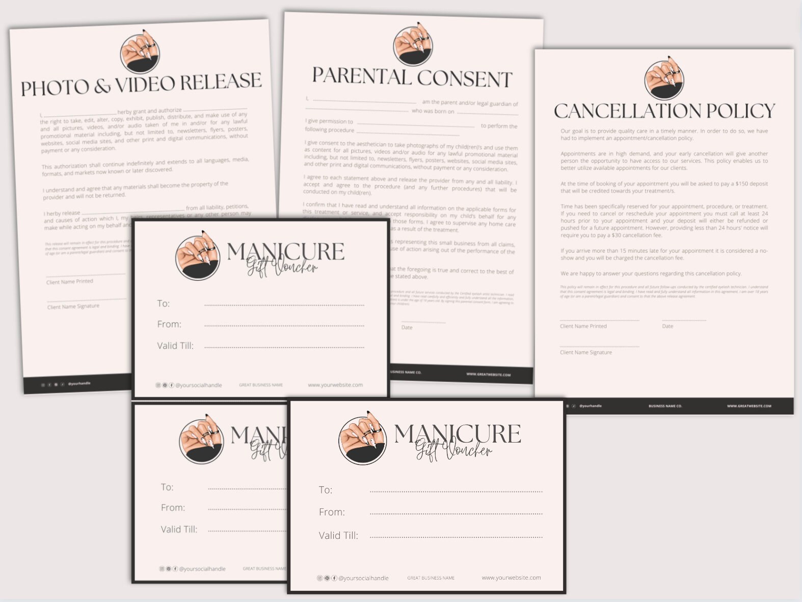 Editable Nail Tech Forms Bundle, Nail Consultation Form Canva Template ...