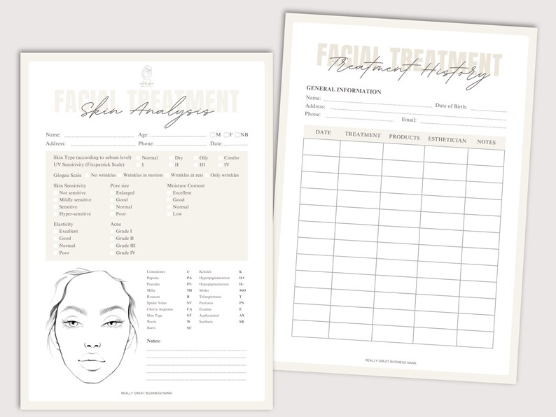 Skin Analysis Form Template Skincare Template Esthetician - Etsy