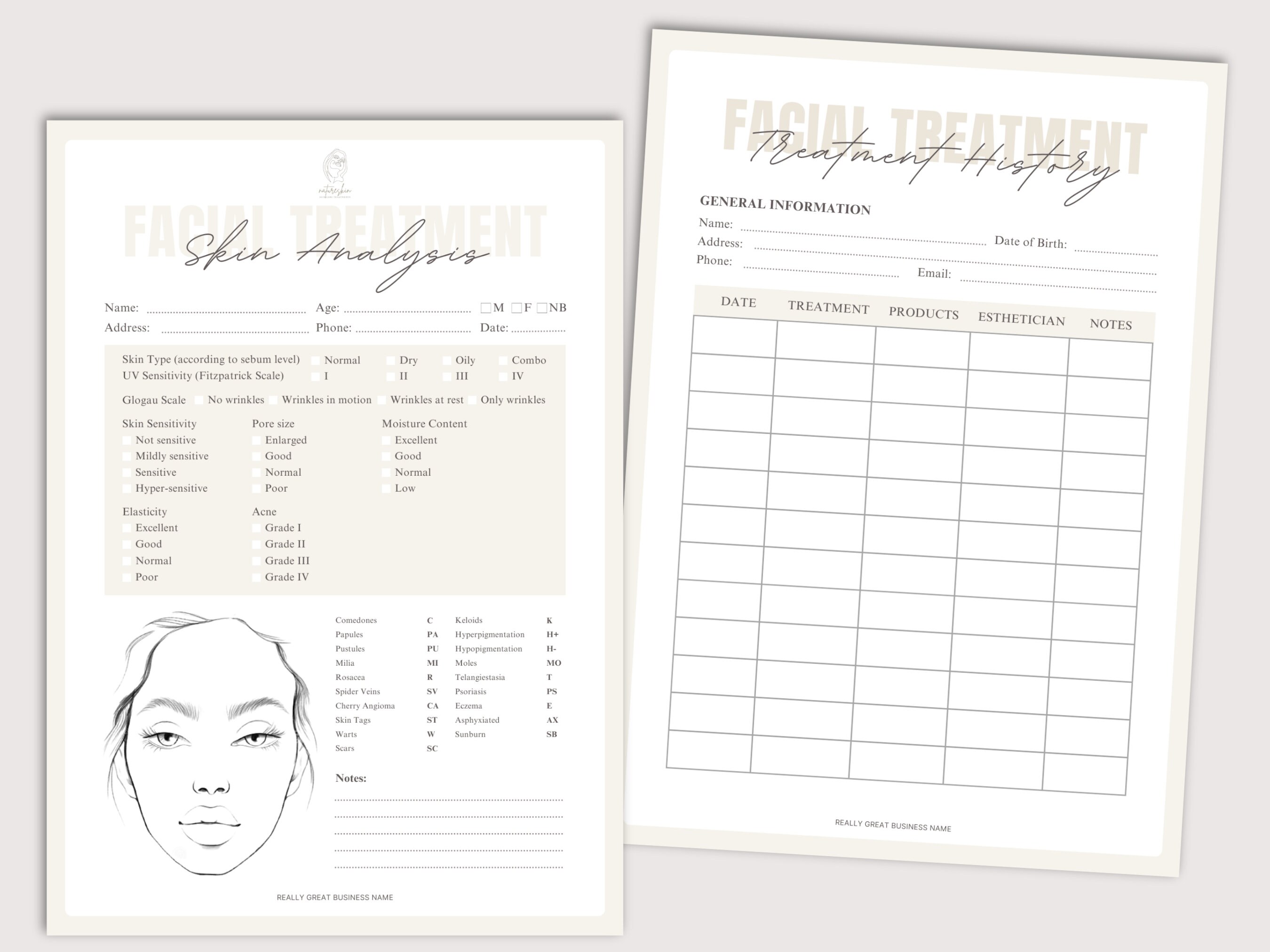 Skin Analysis Form Template, Skincare Template, Esthetician Facial ...
