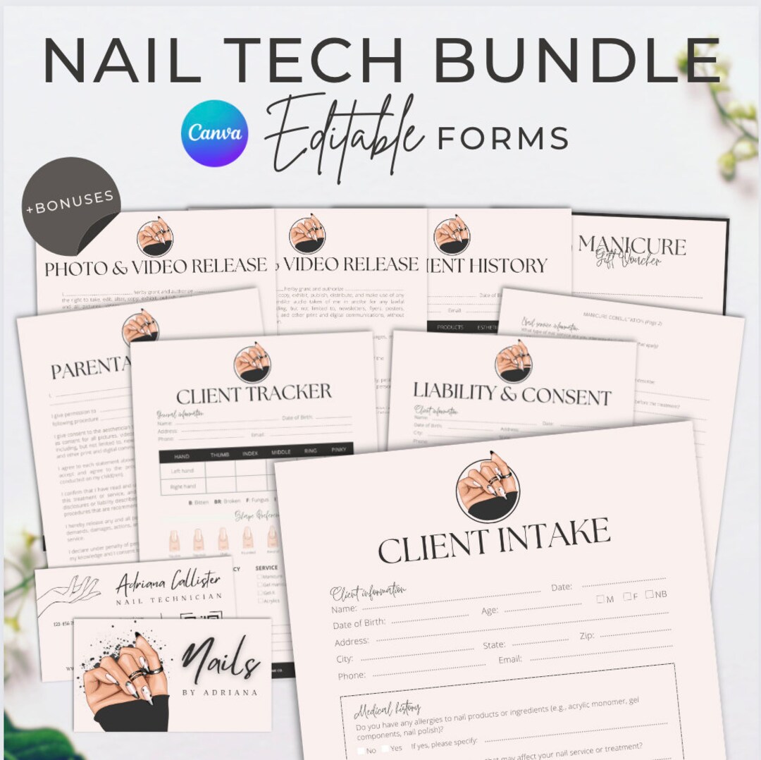 Editable Nail Tech Forms Bundle, Nail Consultation Form Canva Template ...