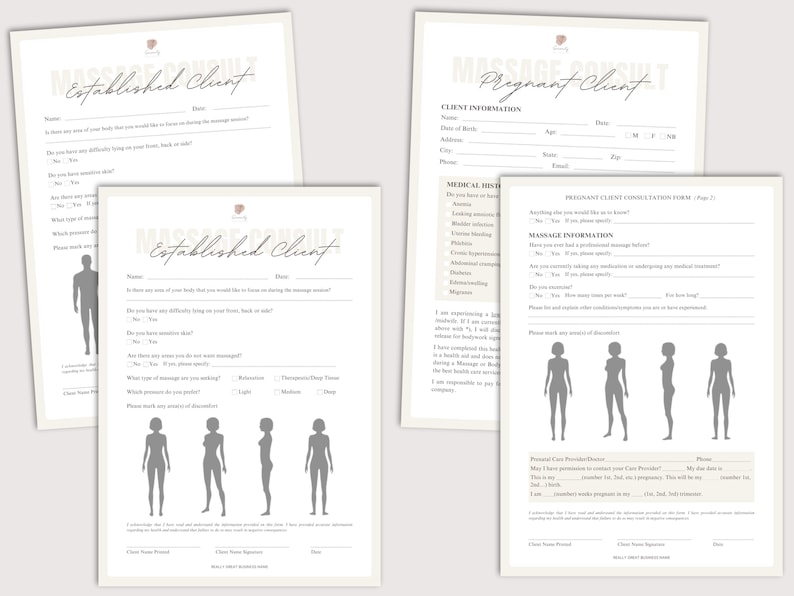 Editable Massage Therapy Consultation Form, Massage Client Intake ...