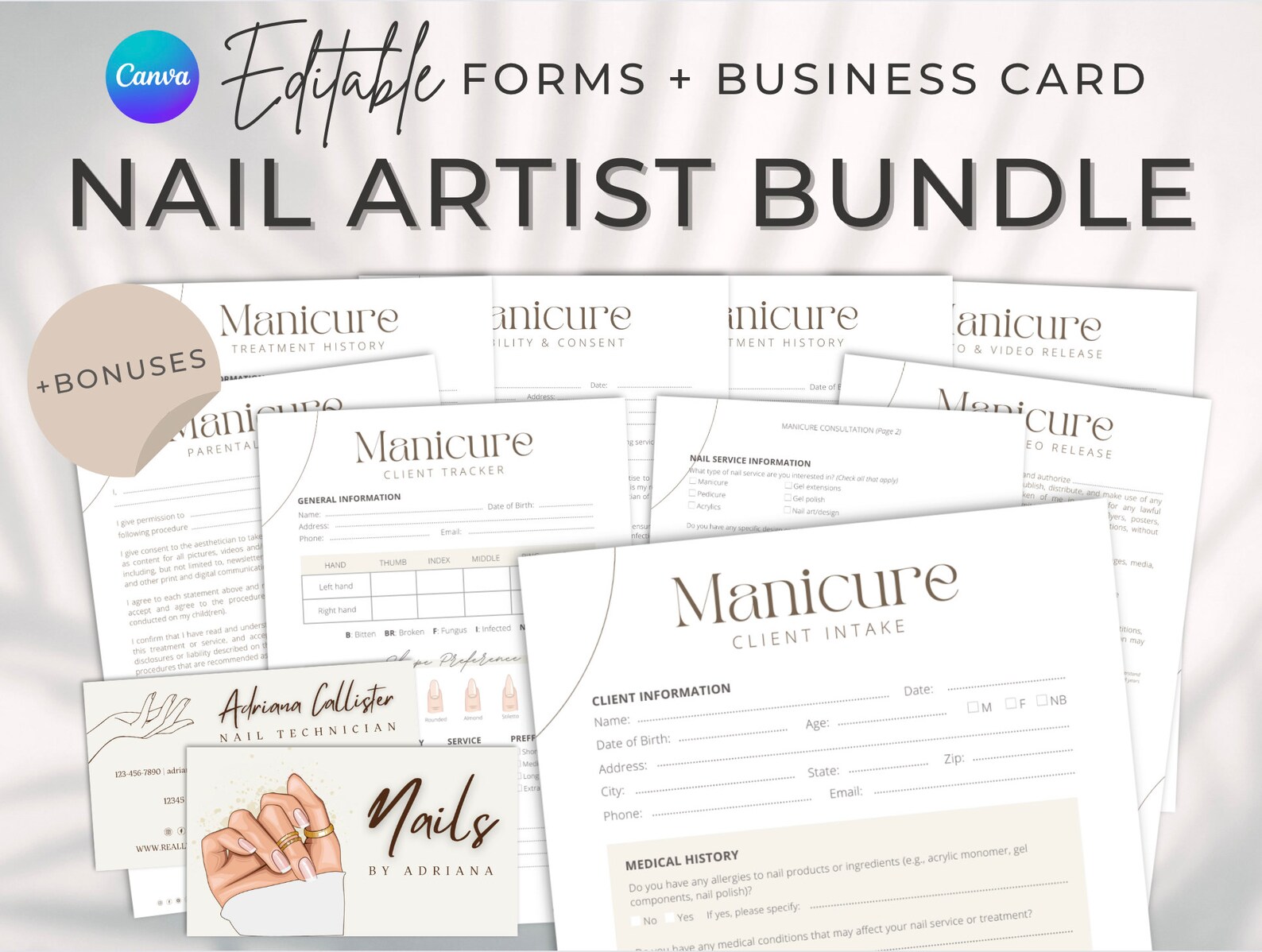 Editable Nail Tech Forms Bundle, Nail Consultation Form Canva Template ...