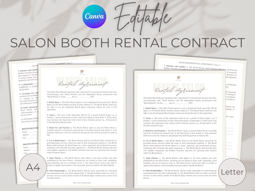 Professional Salon Booth Rental Contract Form, Salon Station Lease ...