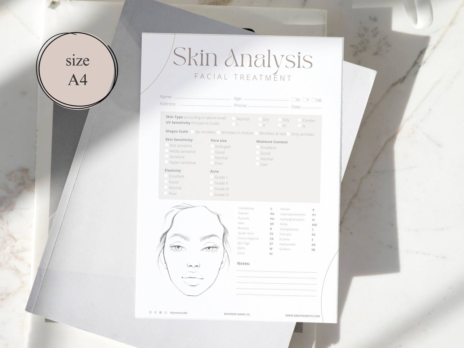 Skin Analysis Form Template, Skincare Template, Esthetician Facial ...