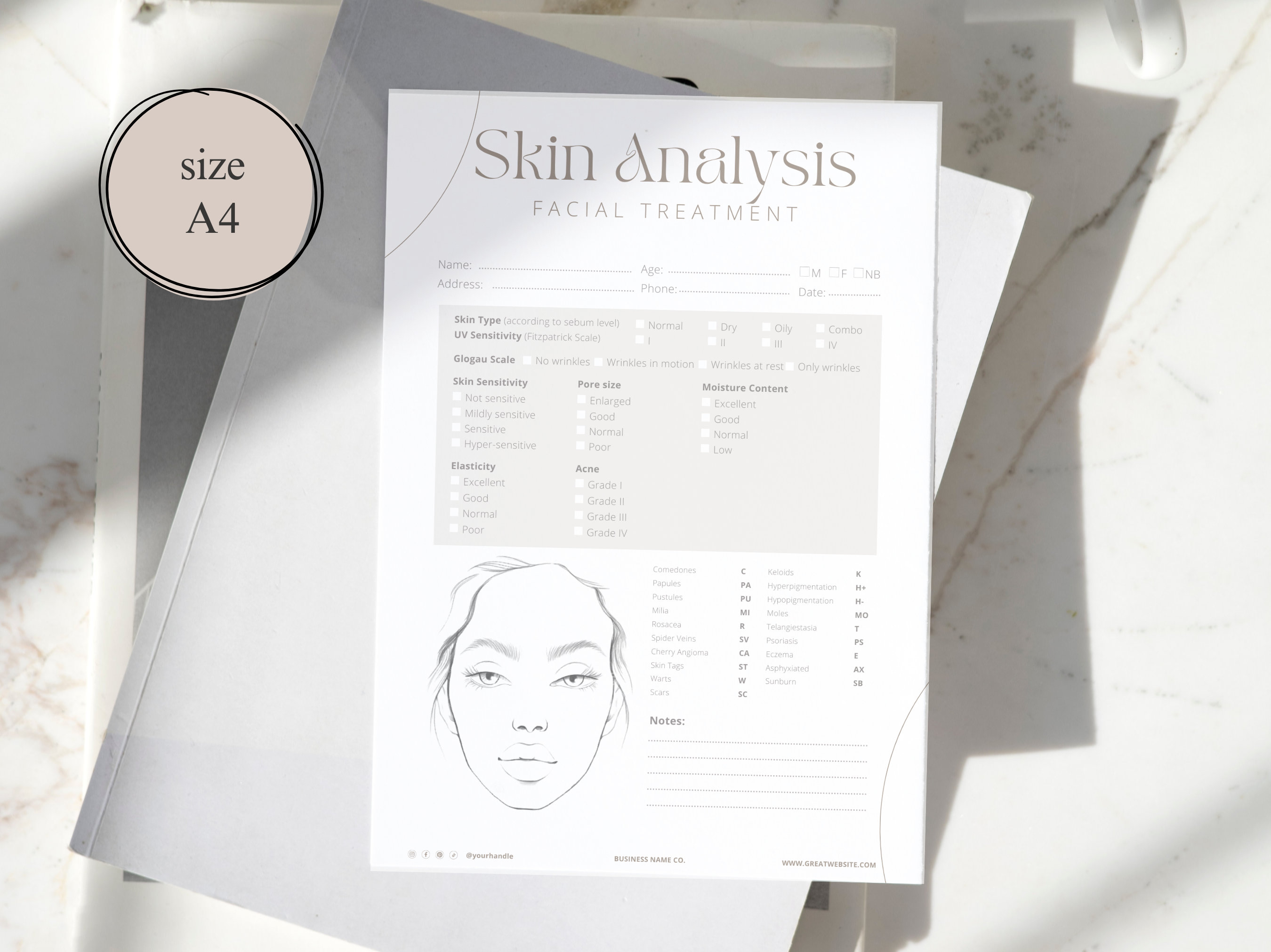 Skin Analysis Form Template, Skincare Template, Esthetician Facial ...
