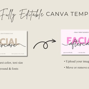 Modern Facial Aftercare Card, Aftercare Card for Estheticians, Editable ...