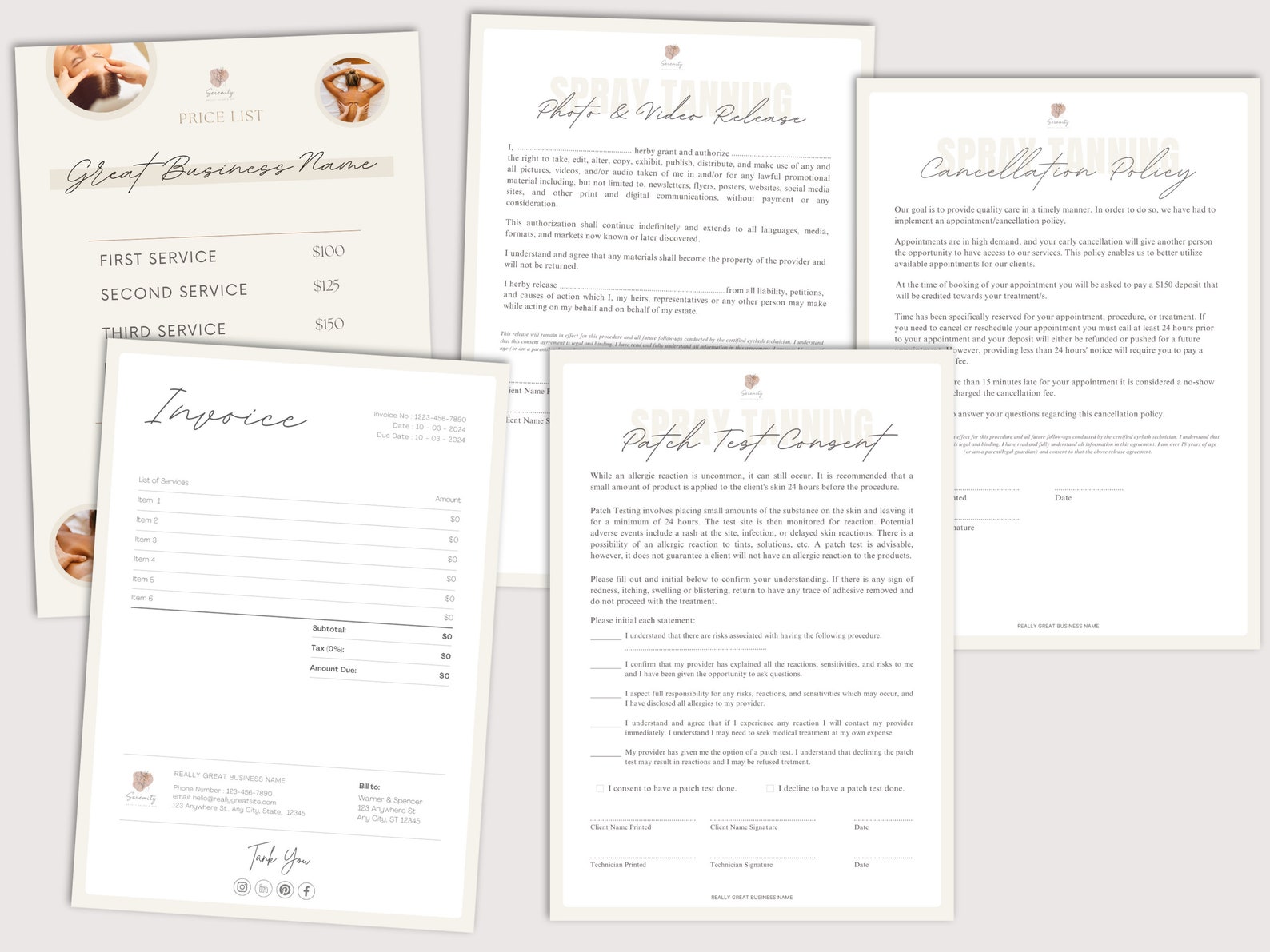 Editable Spray Tan Forms Bundle, Spray Tanning Consent Form Template ...