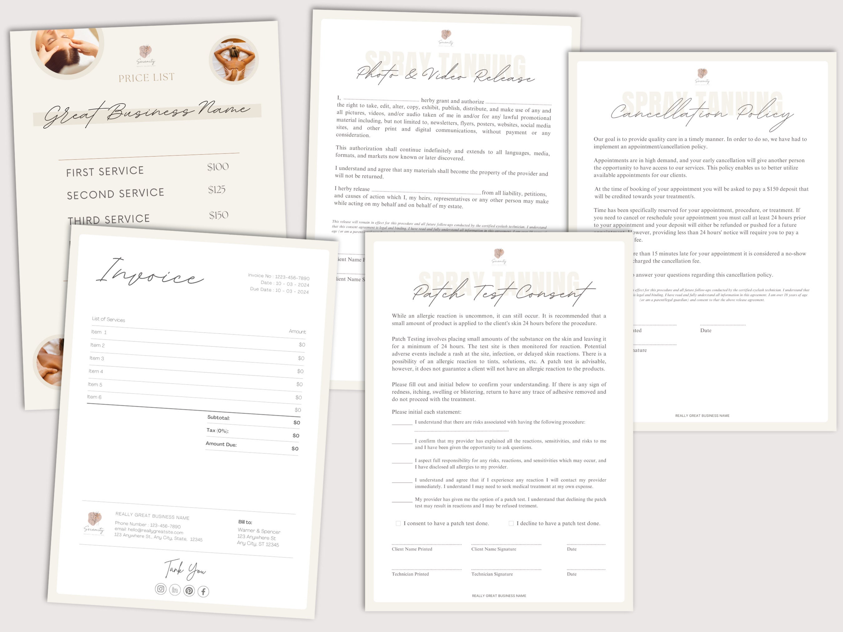 Editable Spray Tan Forms Bundle, Spray Tanning Consent Form Template ...