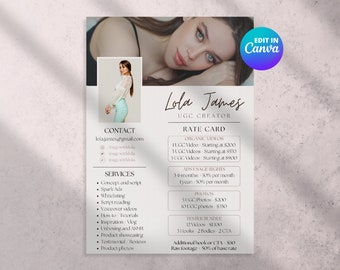 Editable UGC Rate Card Template, Modern Rate Sheet, Minimalistic Media ...