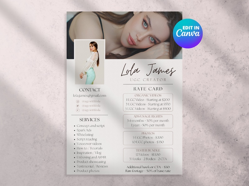 Editable UGC Rate Card Template, Minimalistic UGC Rate Sheet, Modern ...