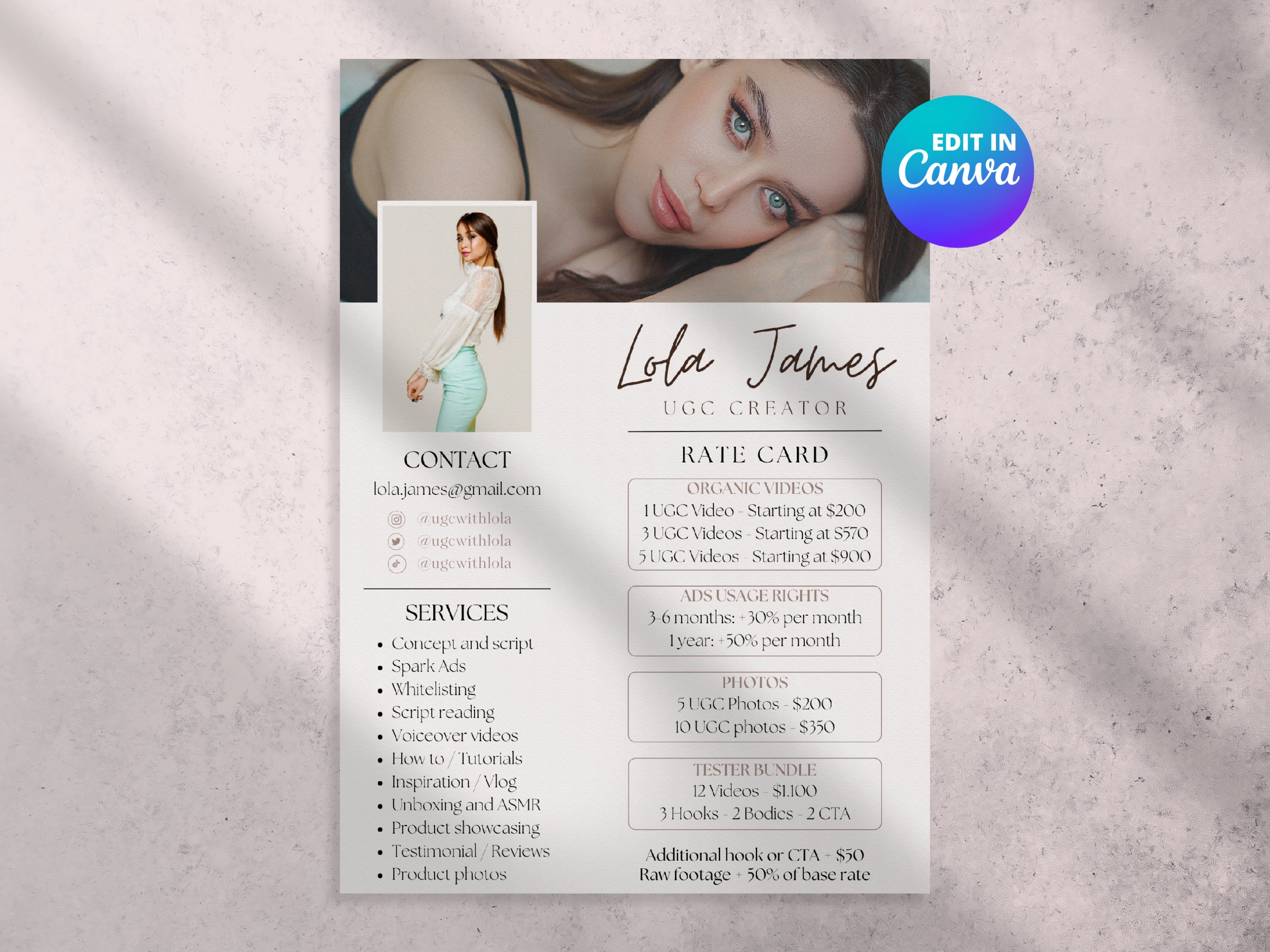 Editable UGC Rate Card Template, Minimalistic UGC Rate Sheet, Modern ...