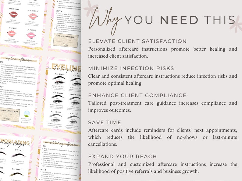 Permanent Makeup Aftercare Cards, PMU Healing Cards, Microblading ...