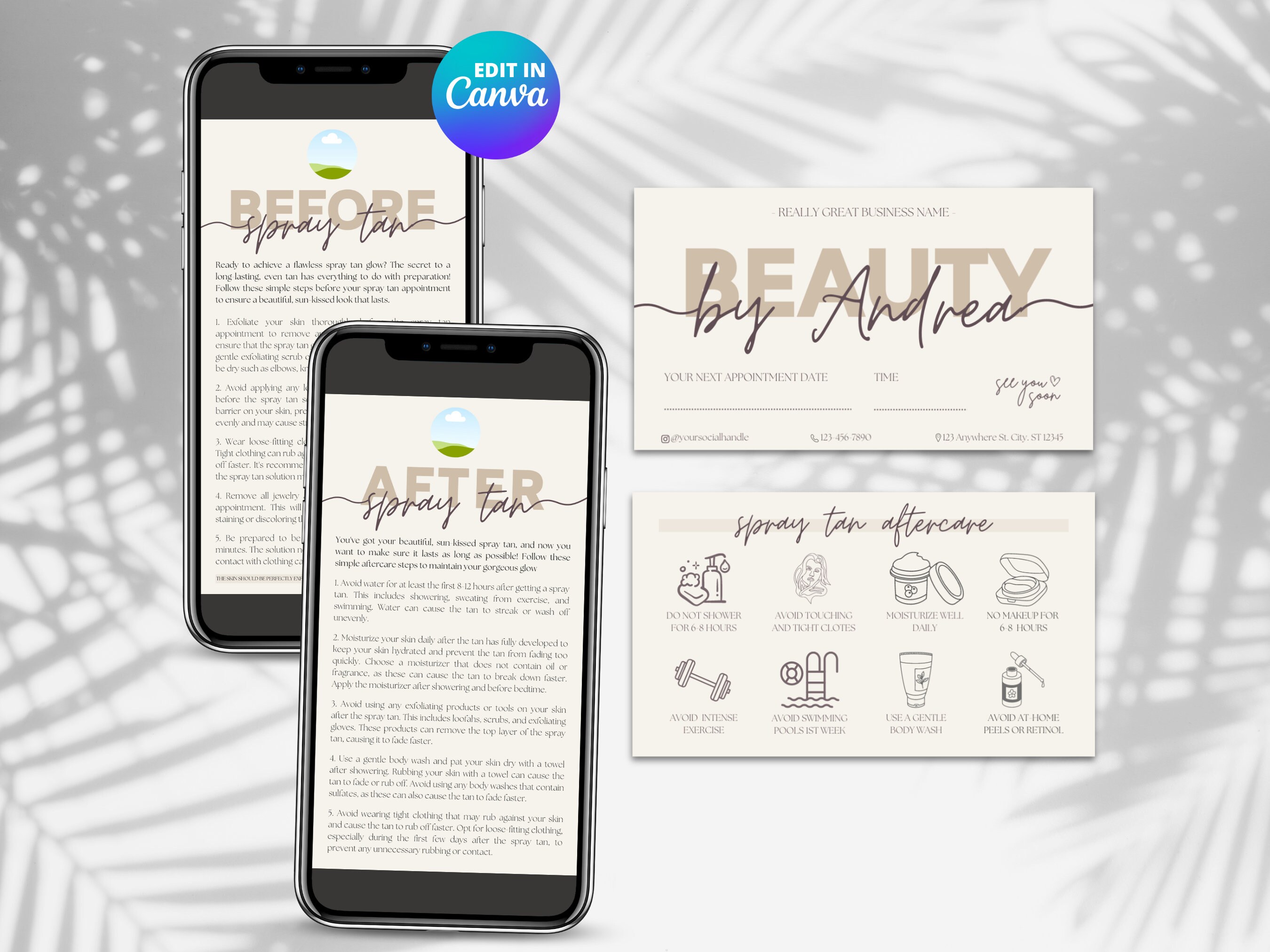 Modern Spray Tan Aftercare Card Template, Aftercare Spray Tan Card ...