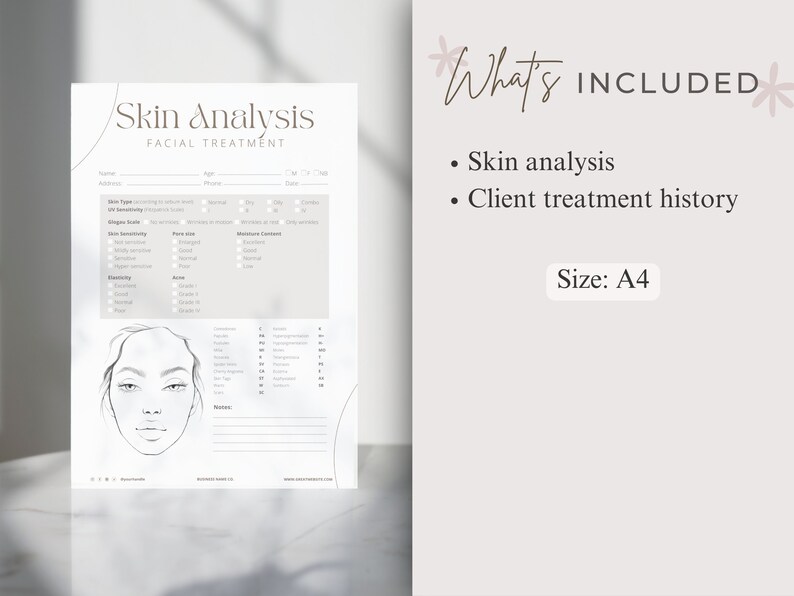 Skin Analysis Form Template Skincare Template Esthetician - Etsy