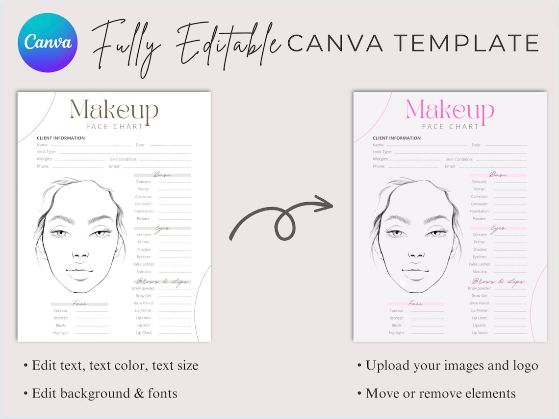 Makeup Artist Face Chart Template Makeup Consultation Form - Etsy