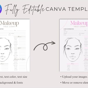 Makeup Artist Face Chart Template, Makeup Consultation Form, Makeup ...