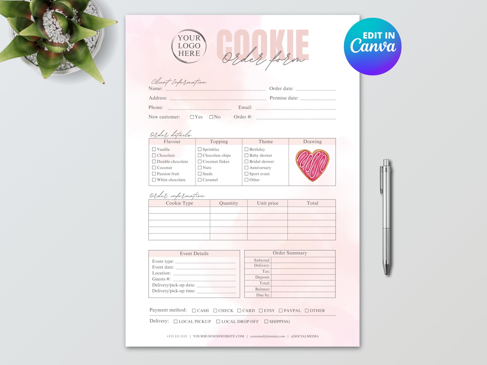Cookie Order Form Template, Bakery Order Form, Small Business Order ...