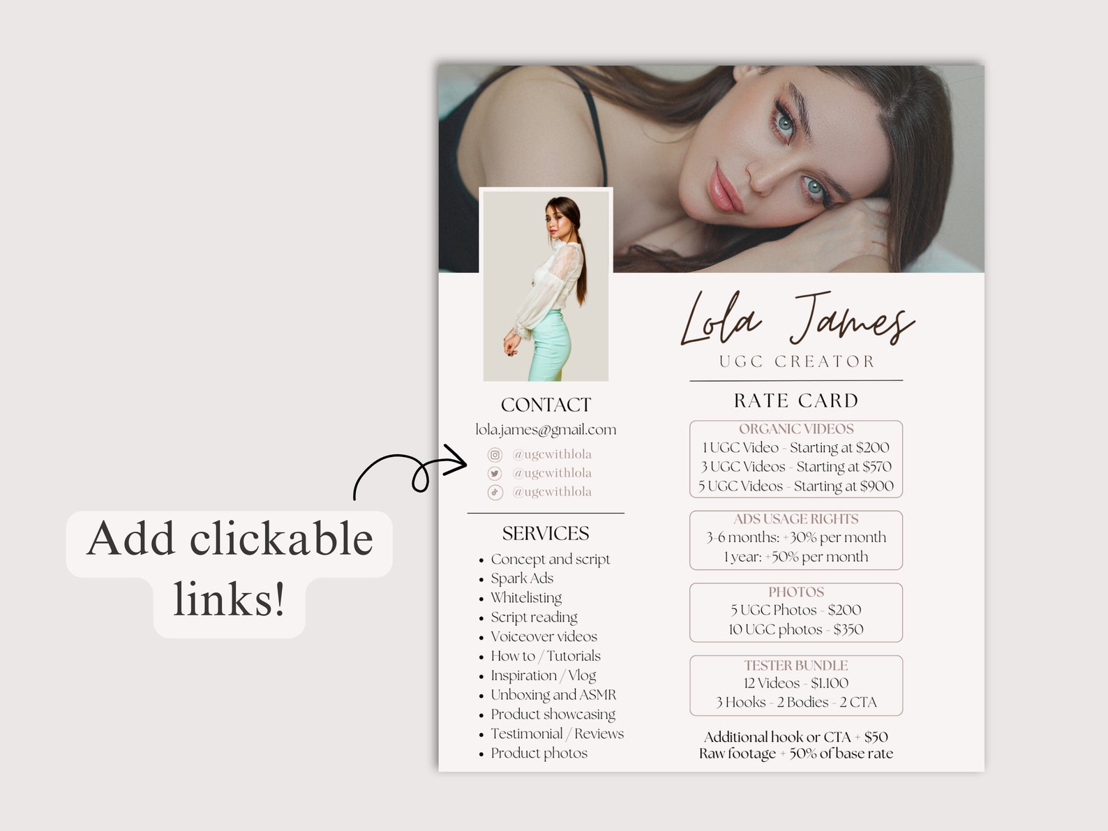 Editable UGC Rate Card Template, Minimalistic UGC Rate Sheet, Modern ...