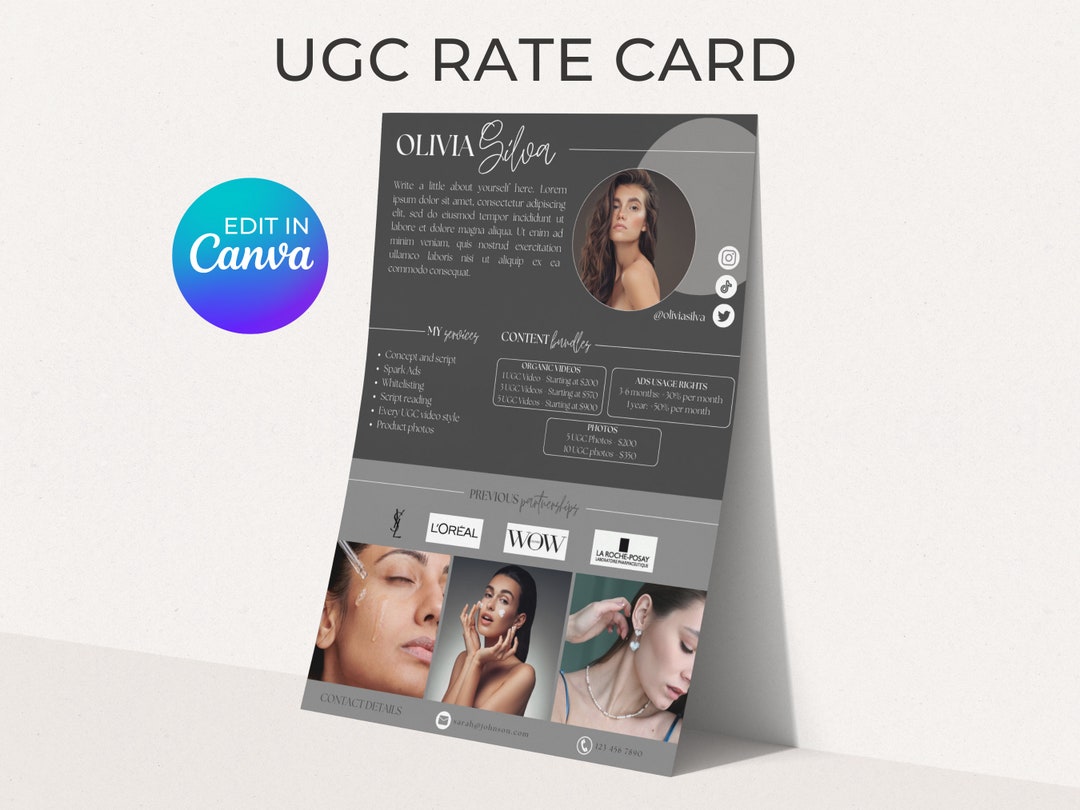 UGC Rate Card, Editable UGC Rate Sheet Canva Template, Minimalistic UGC ...