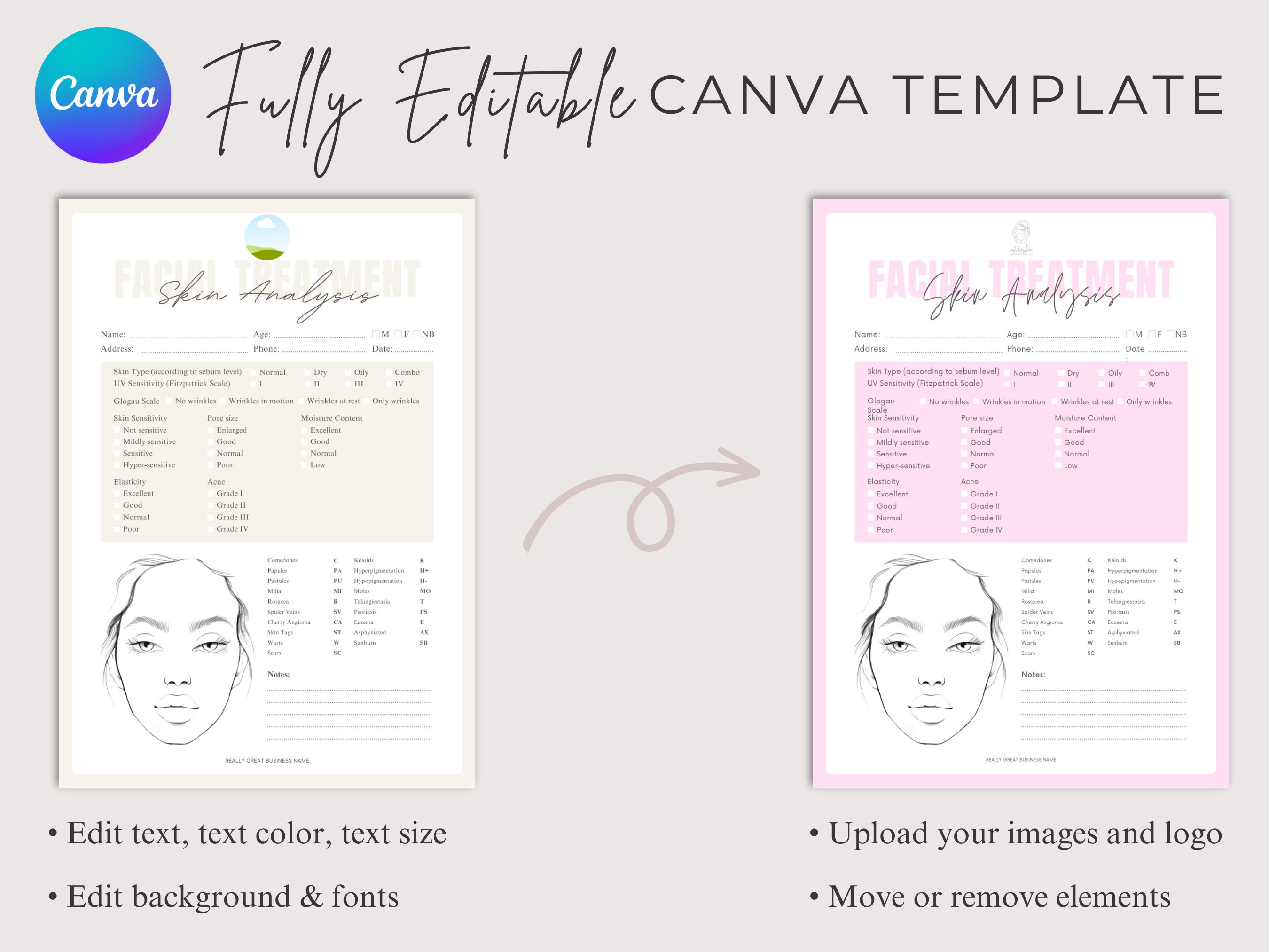Skin Analysis Form Template Skincare Template Esthetician - Etsy