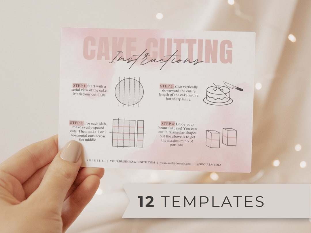 Cake Cutting Guide, Editable Cake Care Card, Cake Serving Guide for ...