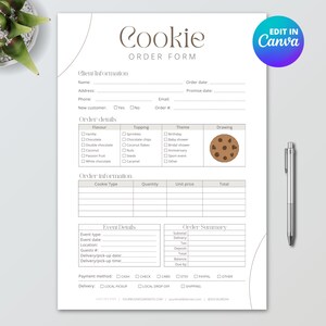 Cookie Order Form, Bakery Order Form Template, Small Business Order ...
