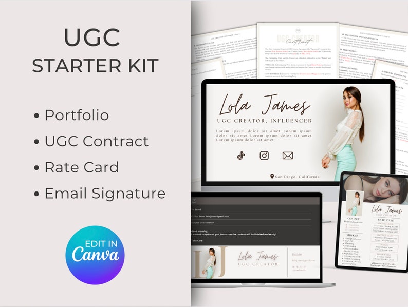 UGC Creator Bundle Starter Kit, UGC Portfolio, Editable UGC Contract ...