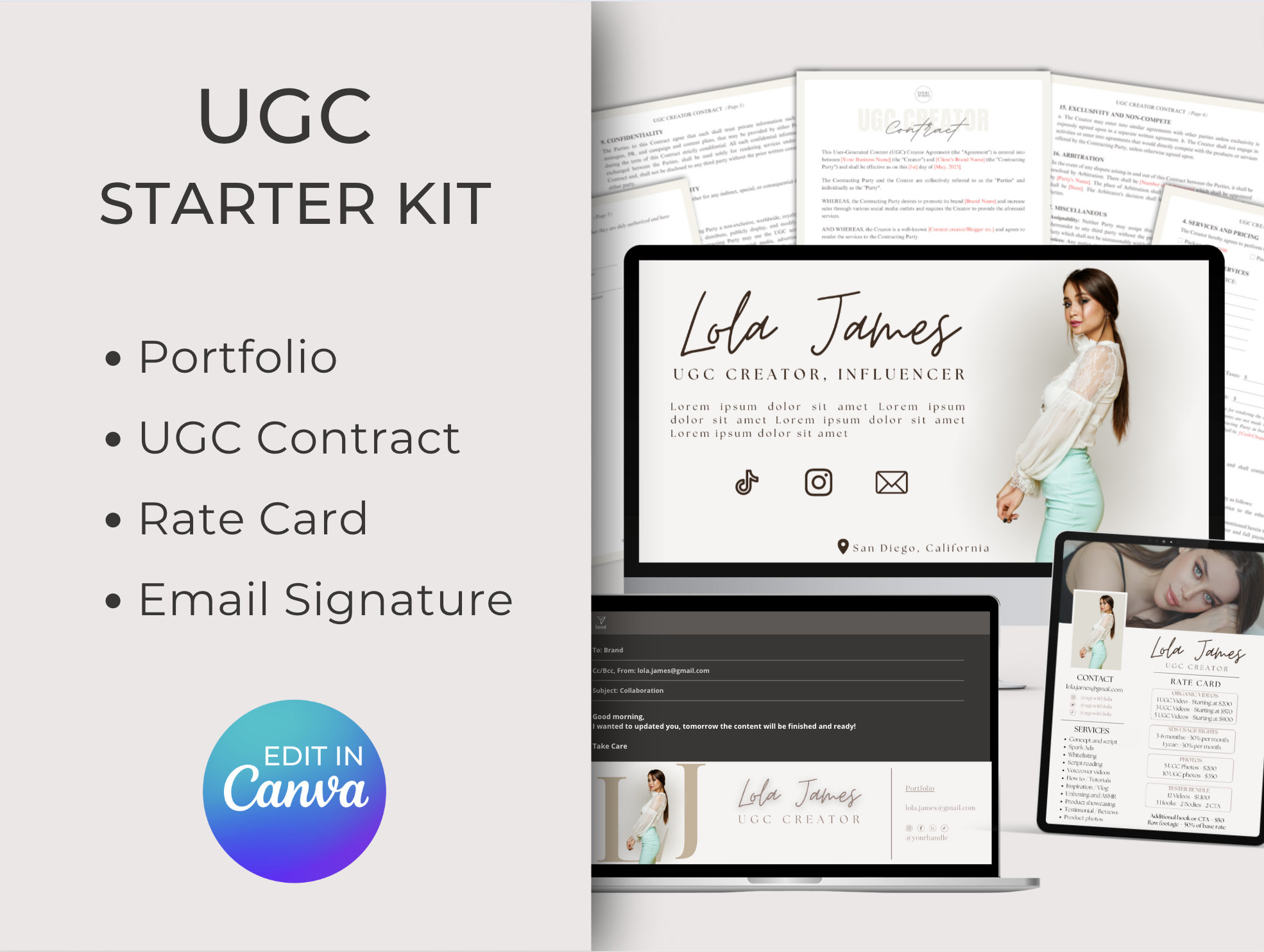 UGC Creator Bundle Starter Kit, UGC Portfolio, Editable UGC Contract ...