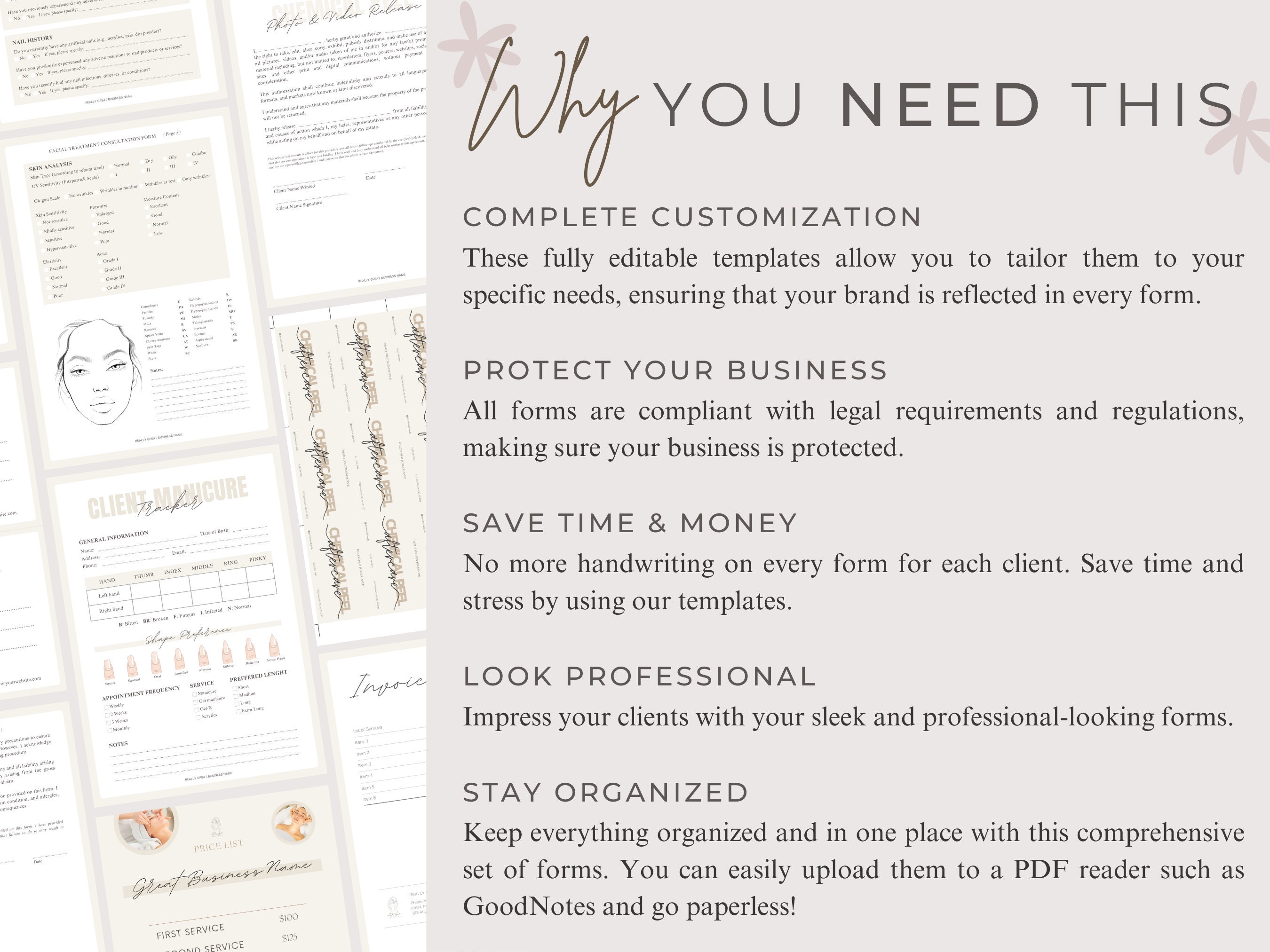 Printable Esthetician Forms Bundle, Editable Waxing Consent Form ...