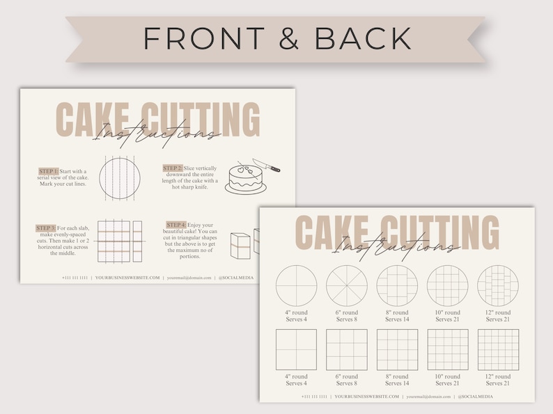 Cake Cutting Guide, Editable Cake Care Card, Cake Serving Guide for ...