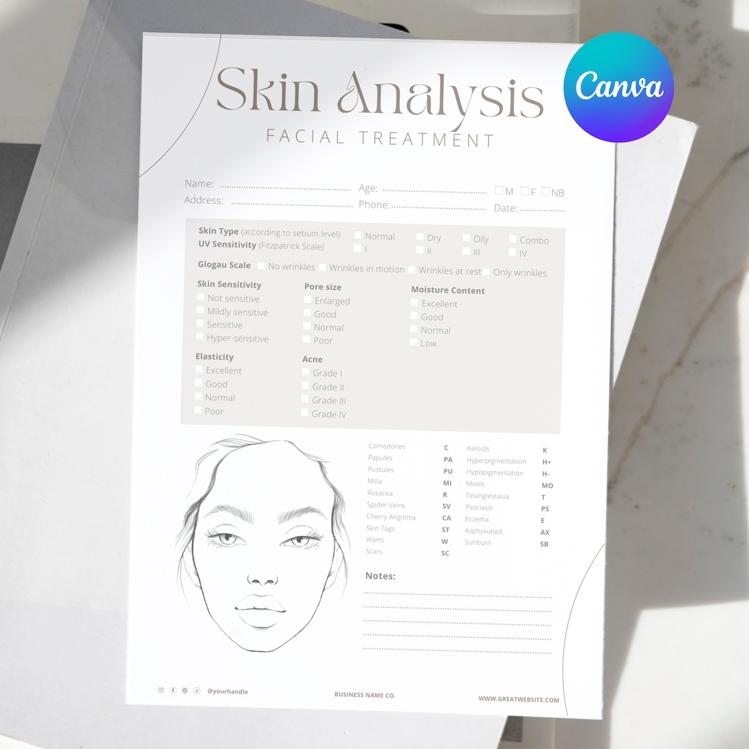 Skin Analysis Form Template, Skincare Template, Esthetician Facial ...