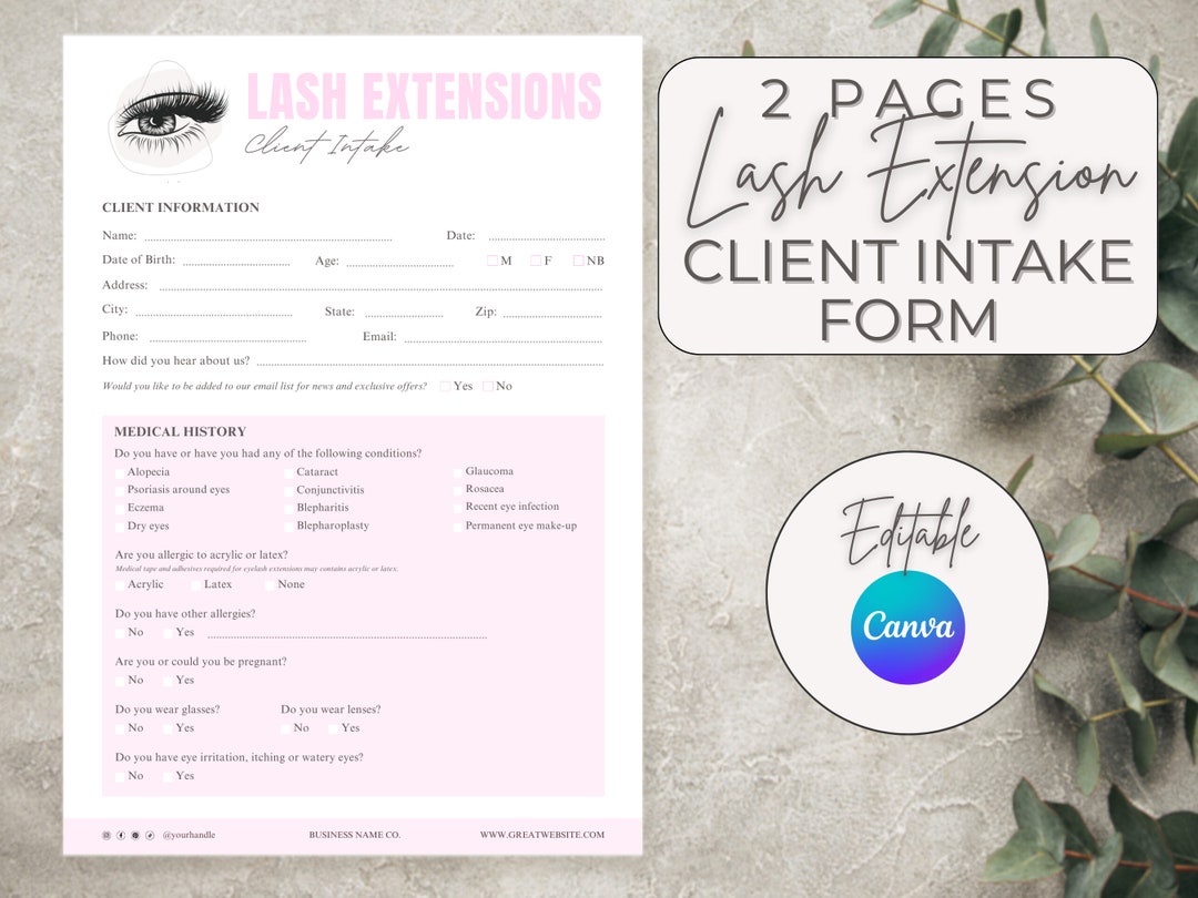 Editable Lashes Client Record Form Template, Lash Tech Consultation ...