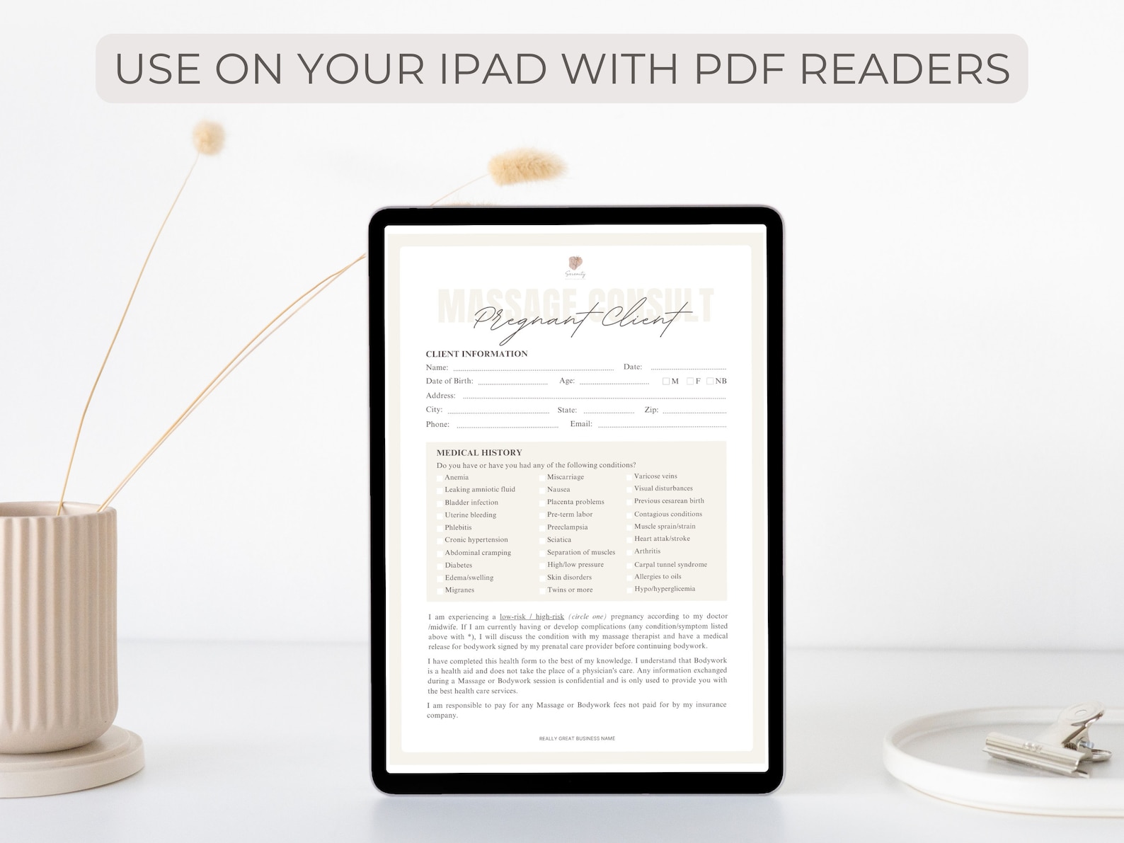 Editable Massage Therapy Consultation Form, Massage Client Intake Printable, Massage Therapist ...