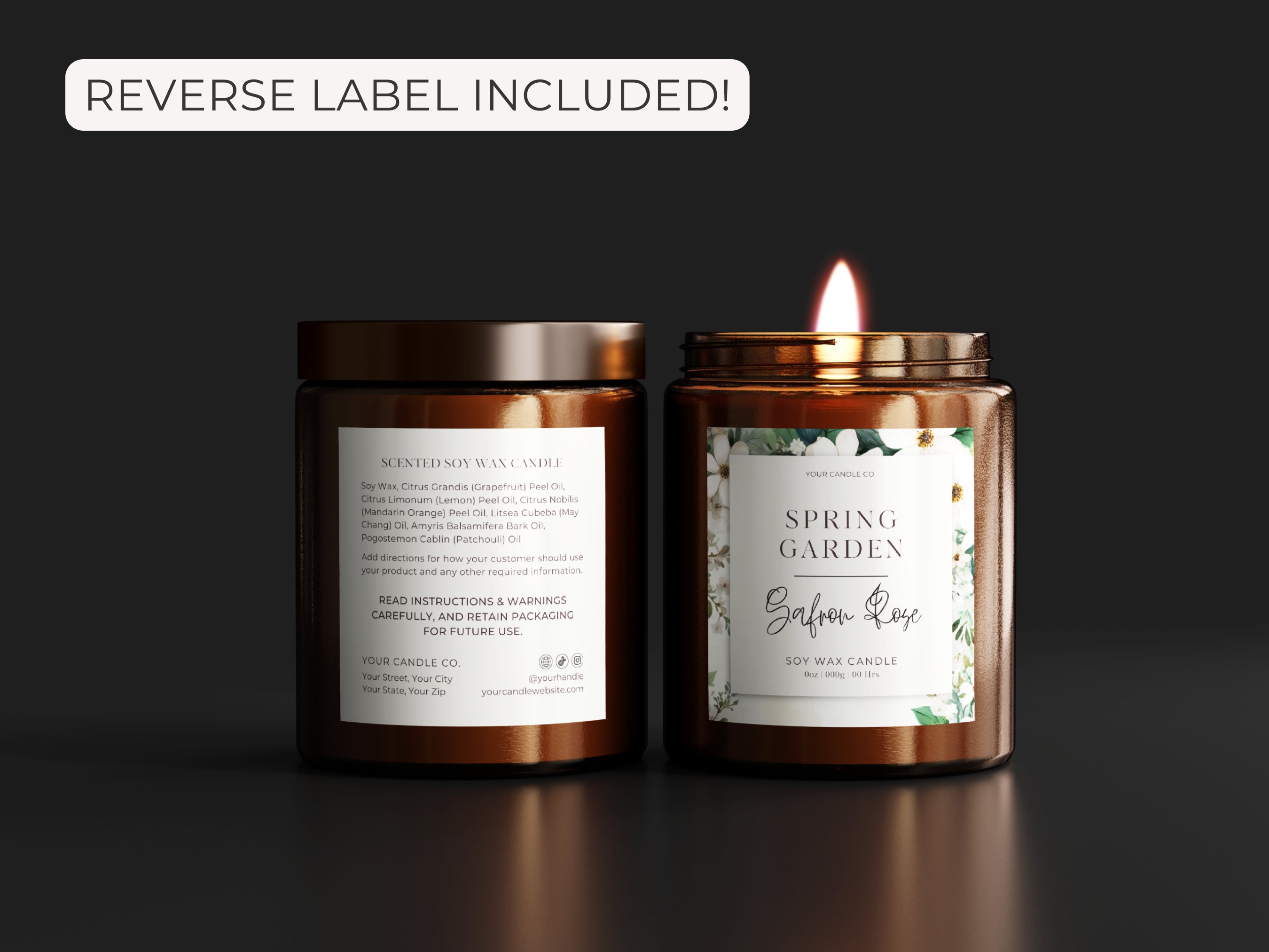 Floral Candle Label Template Canva, Custom Printable Summer Candle ...
