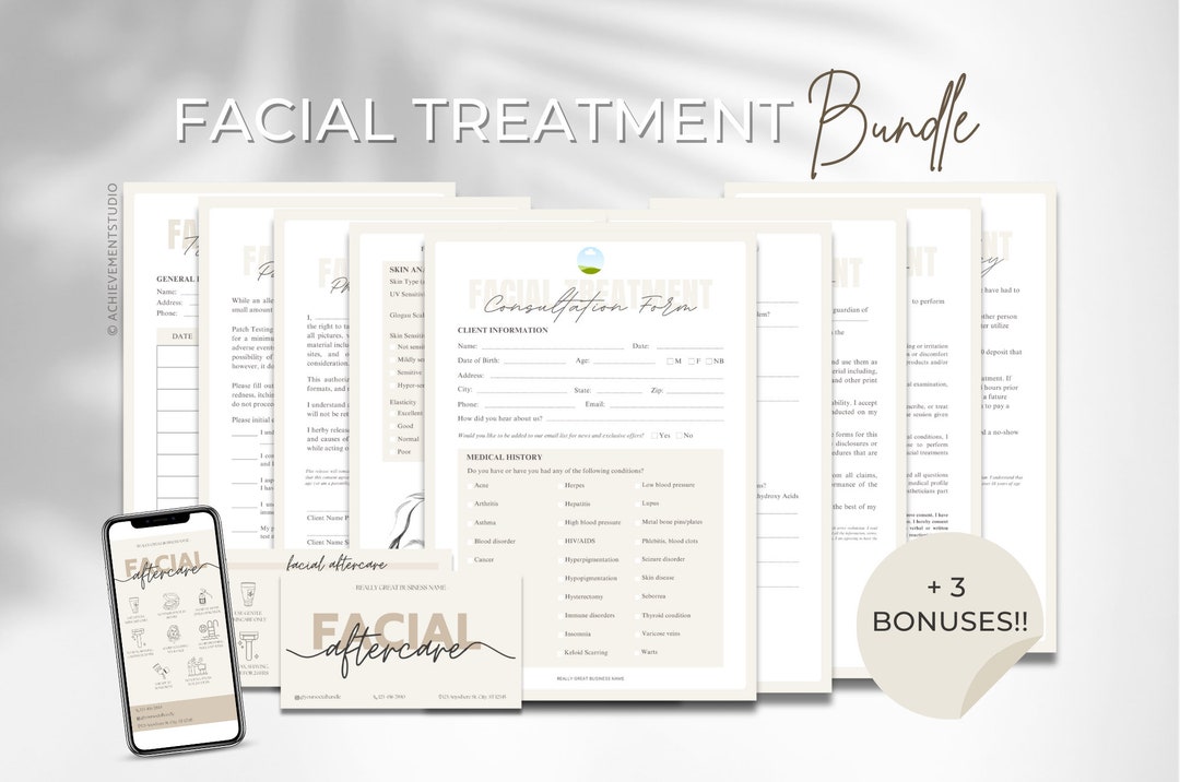 Professional Facial Treatment Forms, Facial Intake Form, Facial Consent ...
