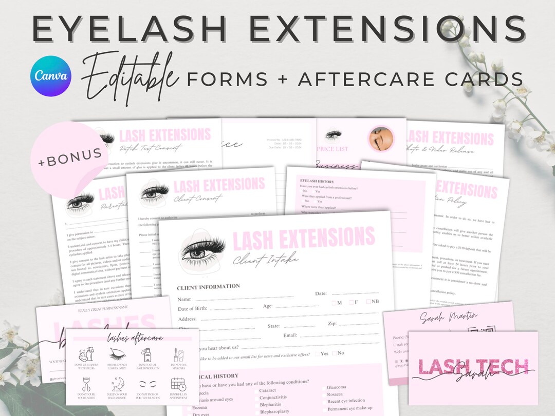 Eyelash Extensions Forms Template, Lash Tech Consent Form, Editable ...