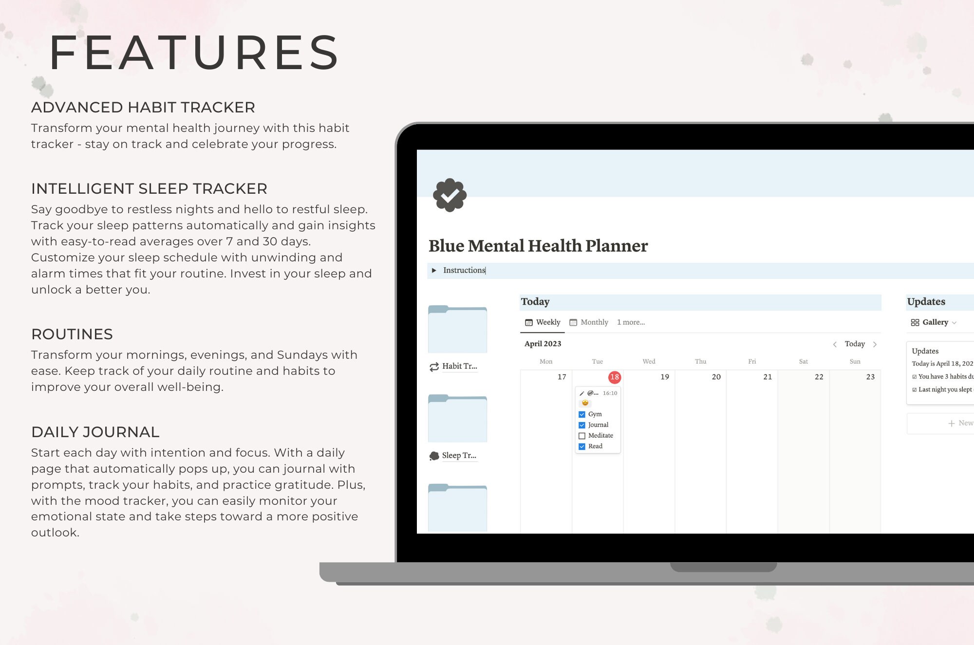 Blue Notion Self Care Template, Notion Daily Journal, Notion Habit ...