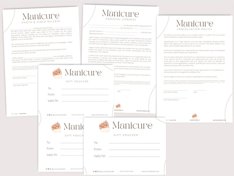 Editable Nail Artist Forms Bundle, Nail Consent Form Template, Nail ...