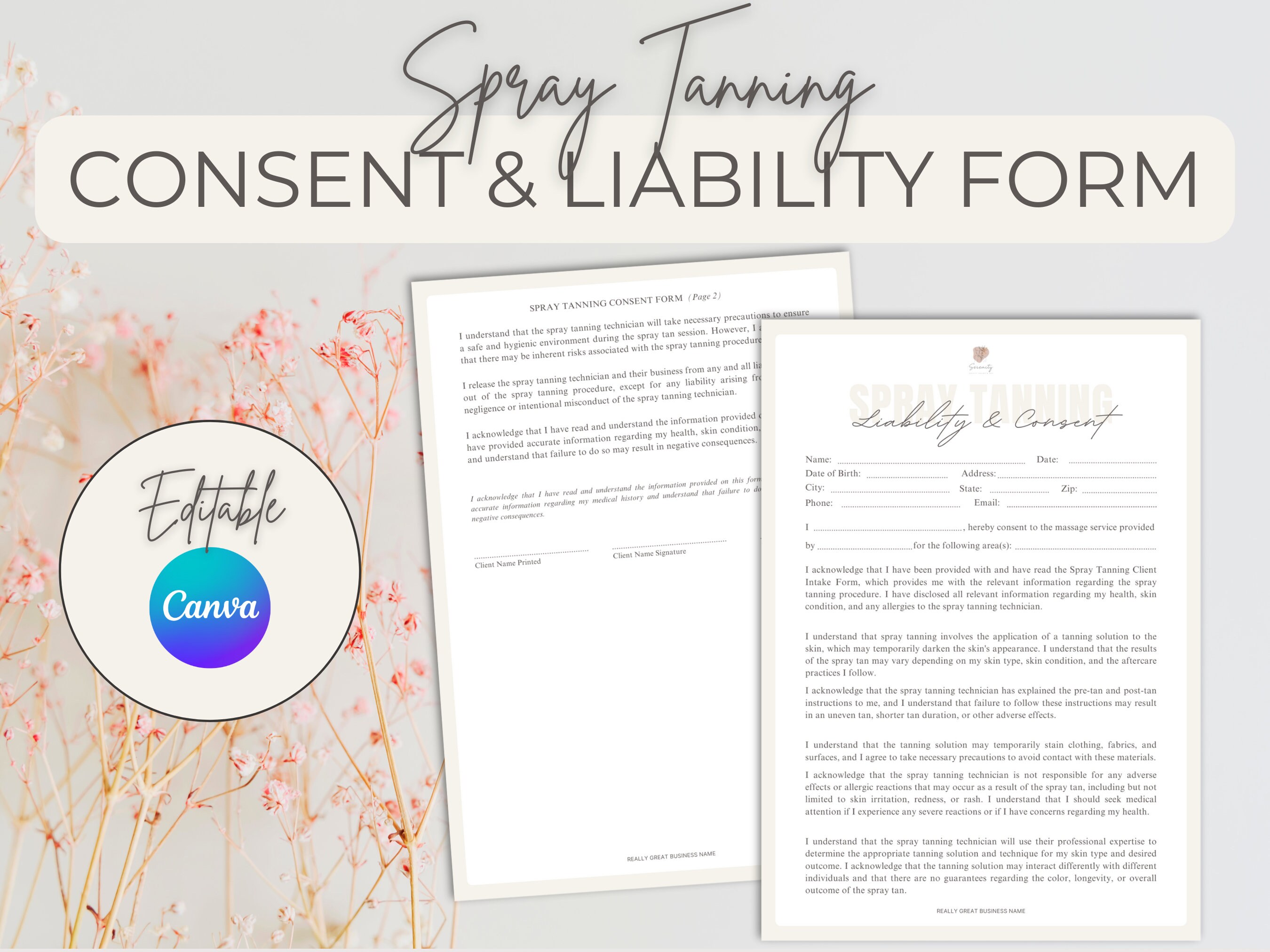 Editable Spray Tan Consent Form Printable, Spray Tan Artist Liability ...