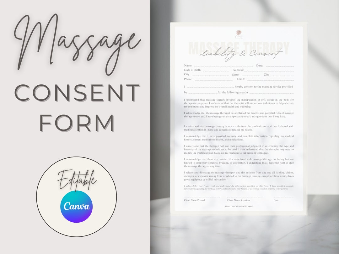 Editable Massage Therapy Consent Form Template Massage - Etsy