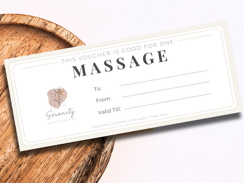 Editable Massage Gift Certificate Template, Massage Therapist Gift ...