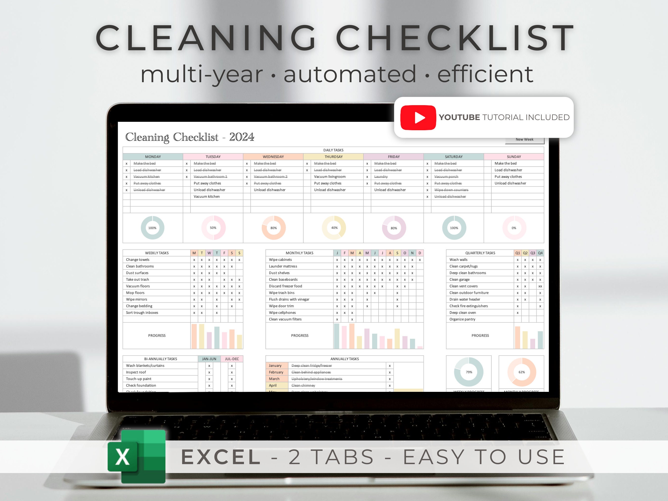 Cleaning Schedule Spreadsheet Template for Excel, Cleaning Checklist ...